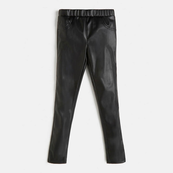 Girls Black Pu Leather Leggings – Kids Designer Closet